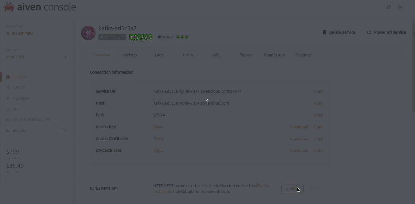 View Apache Kafka® messages live in the Aiven Console
