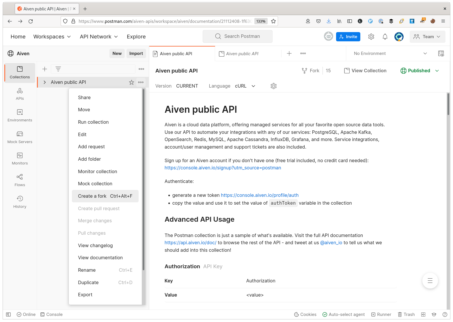 Get to know the Aiven API with Postman