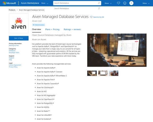 Aiven Now Available on Microsoft Azure Marketplace
