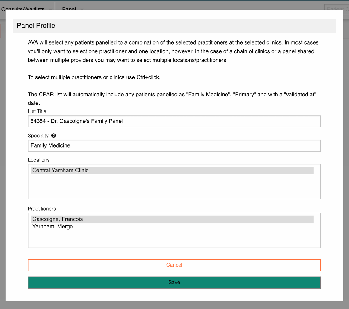 Panel Profiles (CPAR Panel Lists) | Ava