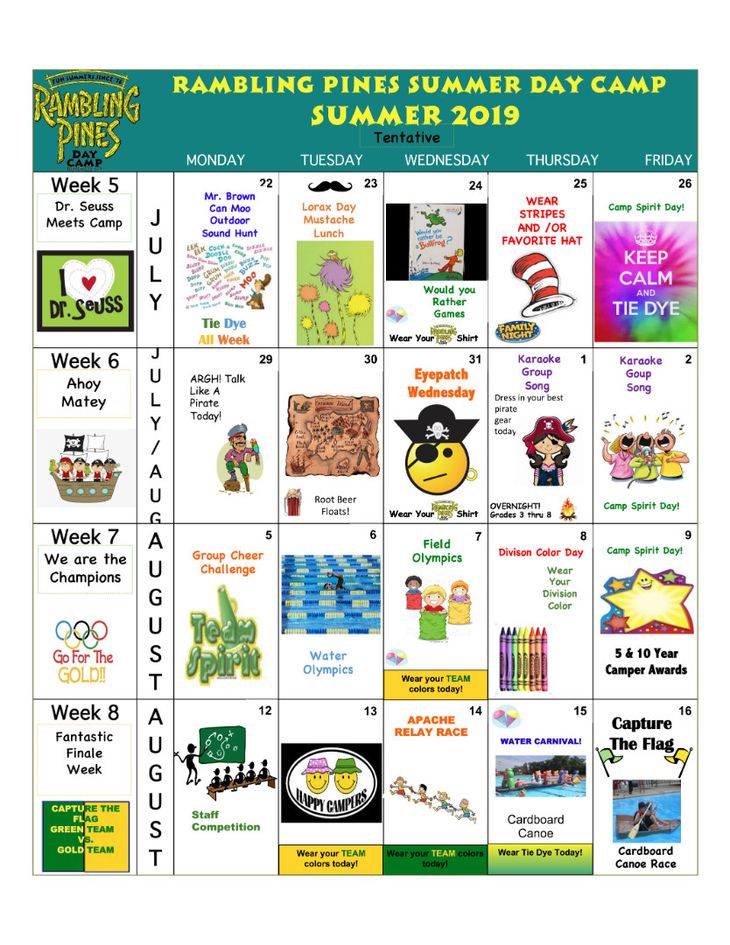 2020 Calendar | Rambling Pines Day Camp