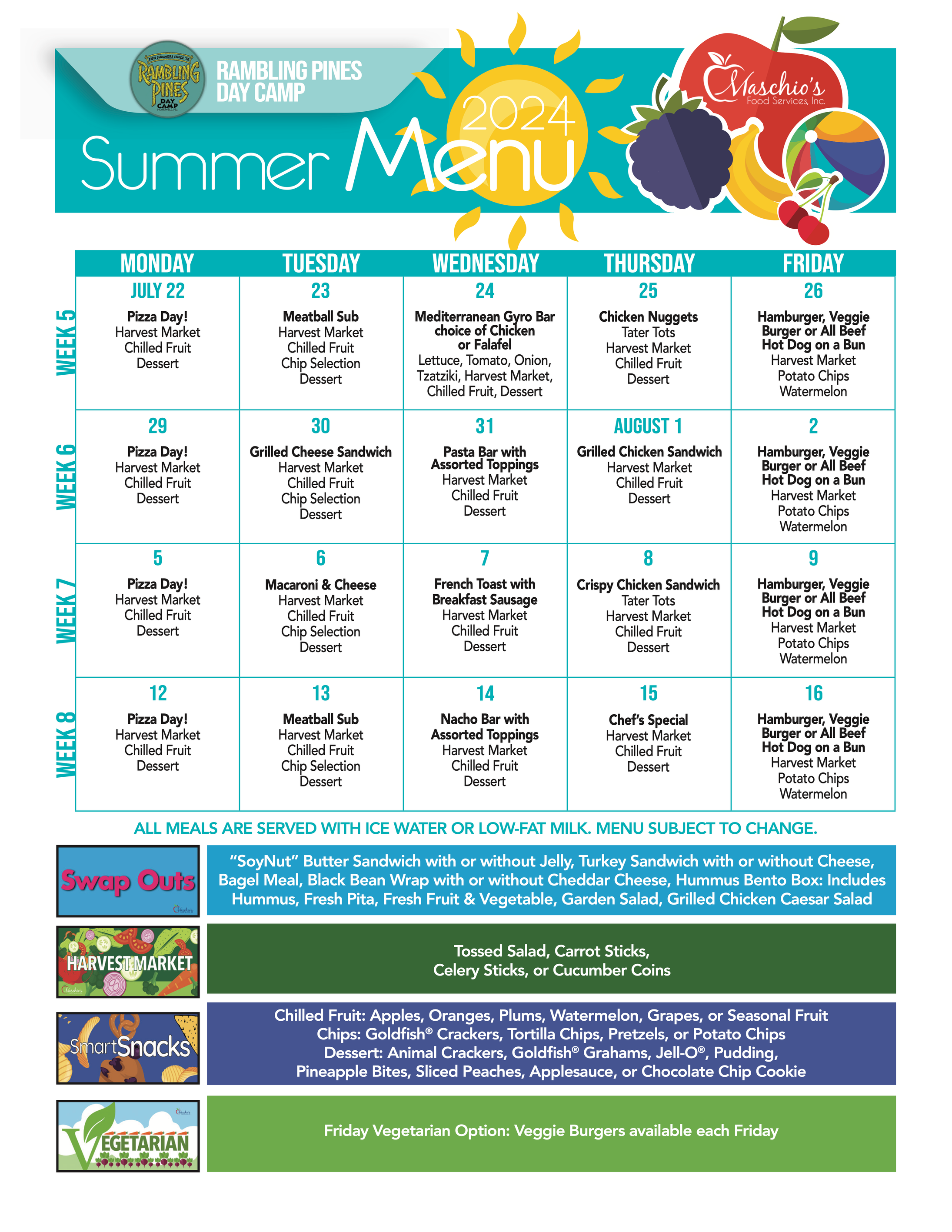 Lunch Menu | Rambling Pines Day Camp