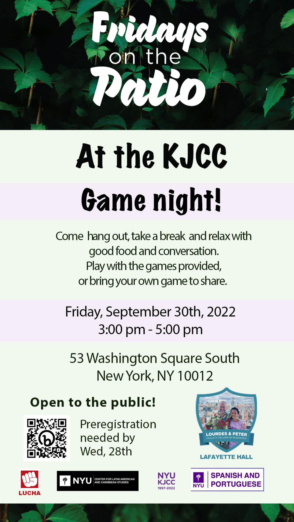 Fridays on the Patio - Game Night on the Patio! | NYU KJCC