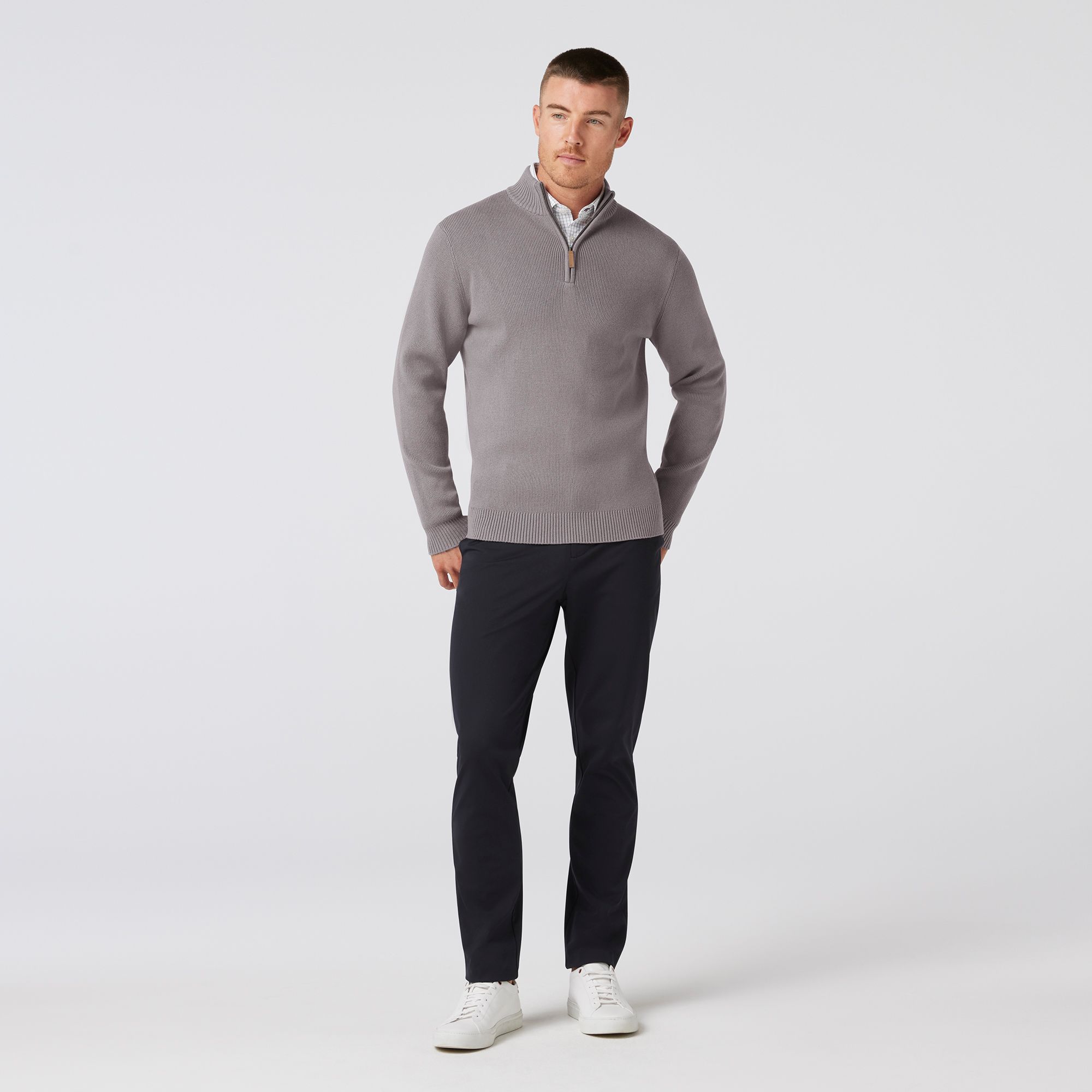 Nickel Solid Hillcrest Quarter Zip - Mizzen+Main