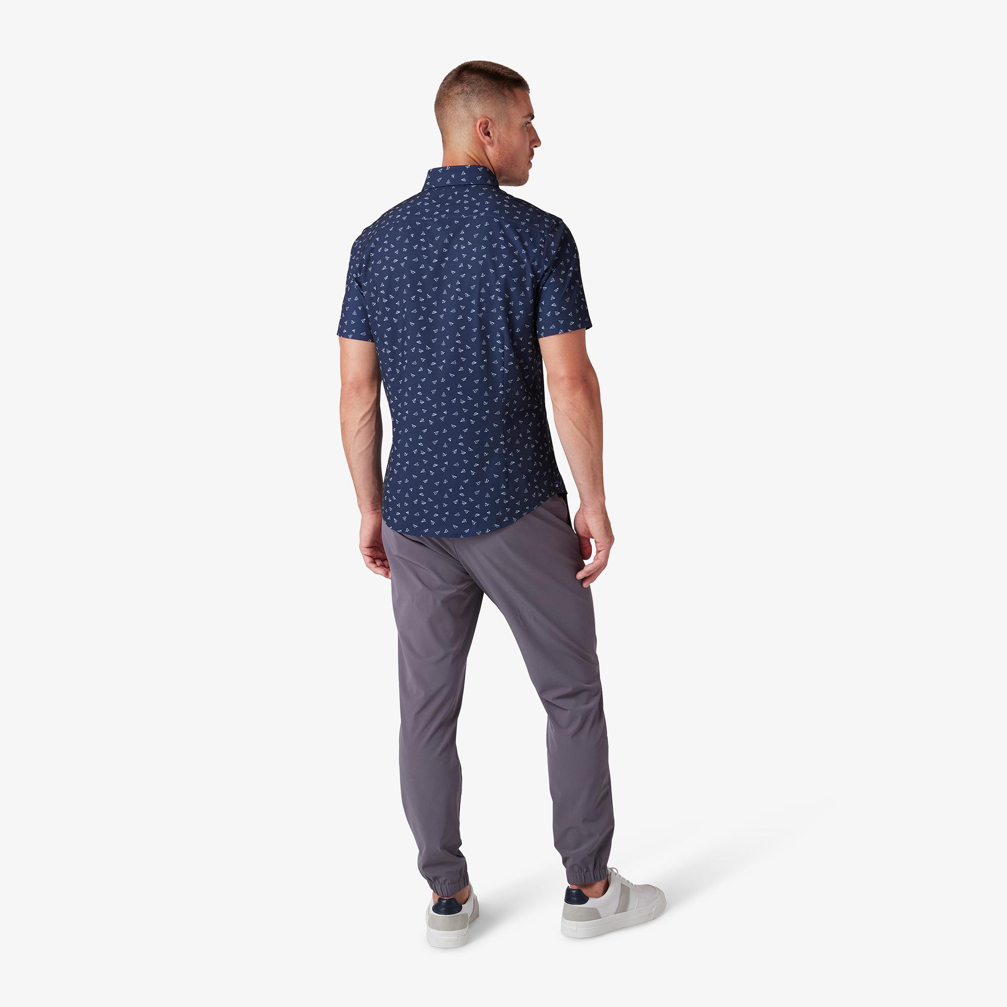 Model is 6’ 2” and is wearing a size medium, with a trim fit