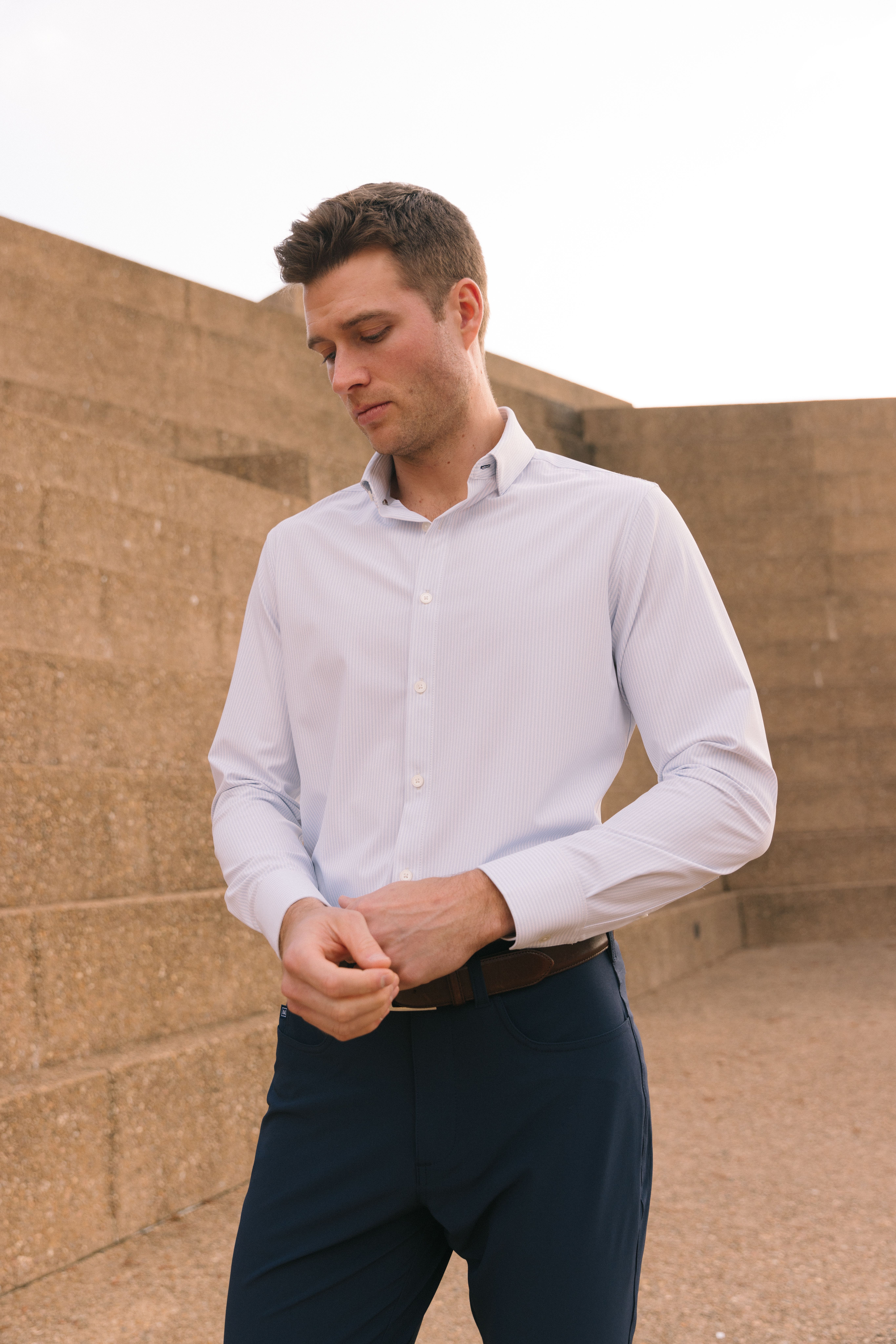 Leeward Dress Shirt - Bel Air Blue Banker Stripe - Mizzen+Main