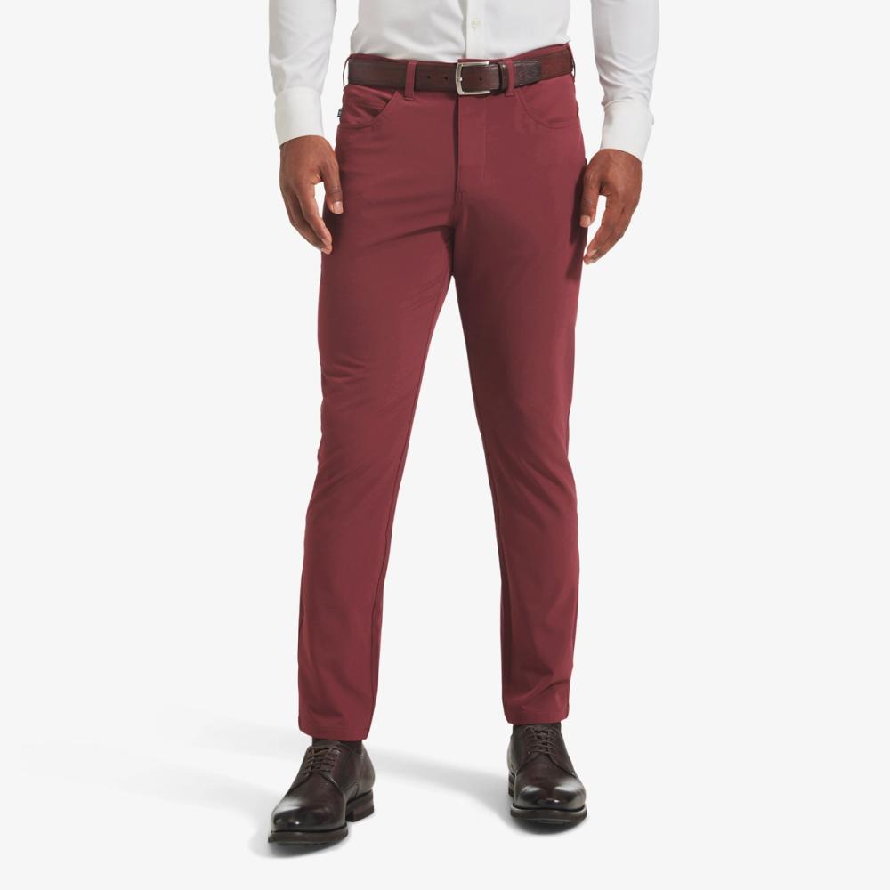 Burgundy Solid 5-Pocket Helmsman Pants - Mizzen+Main