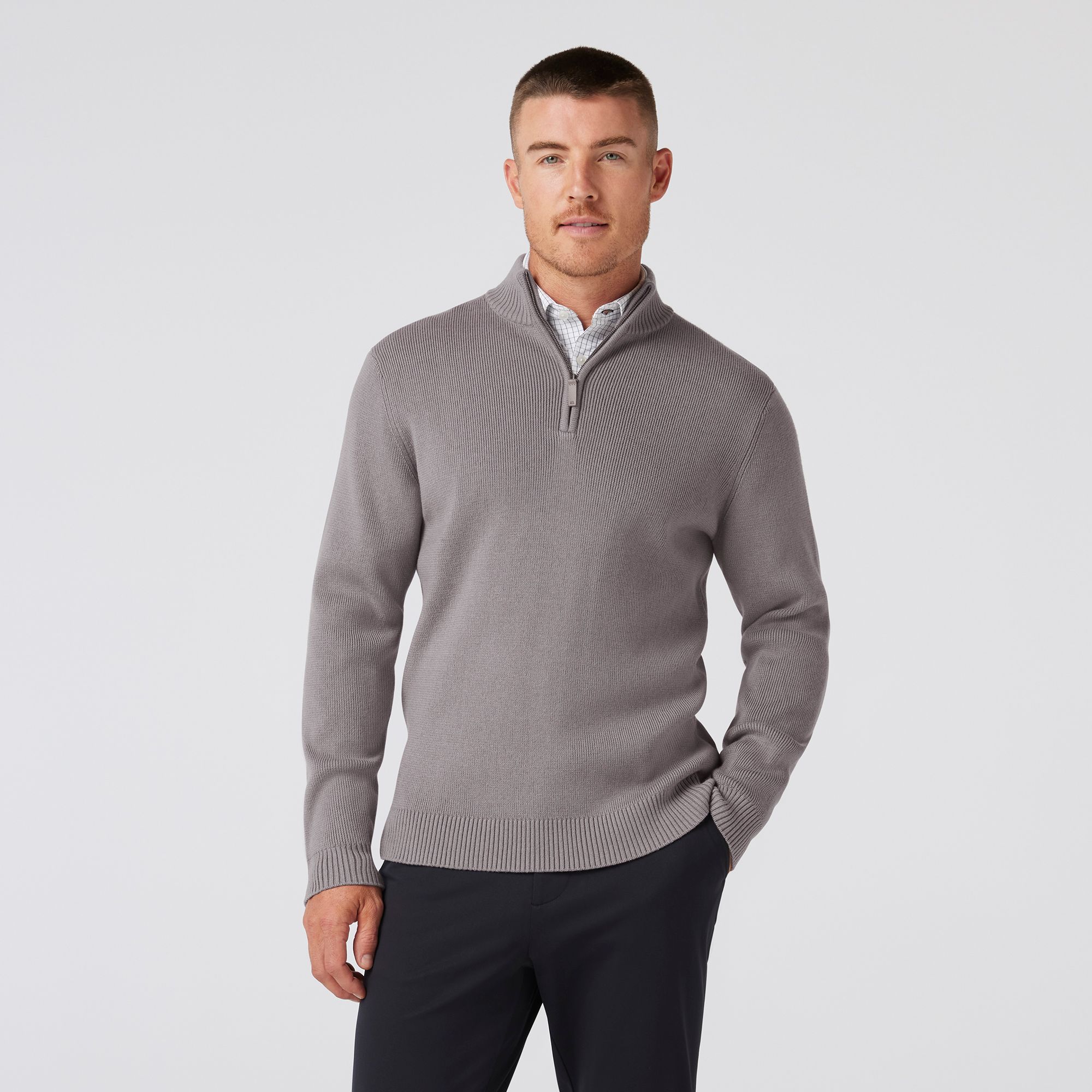 Nickel Solid Hillcrest Quarter Zip - Mizzen+Main
