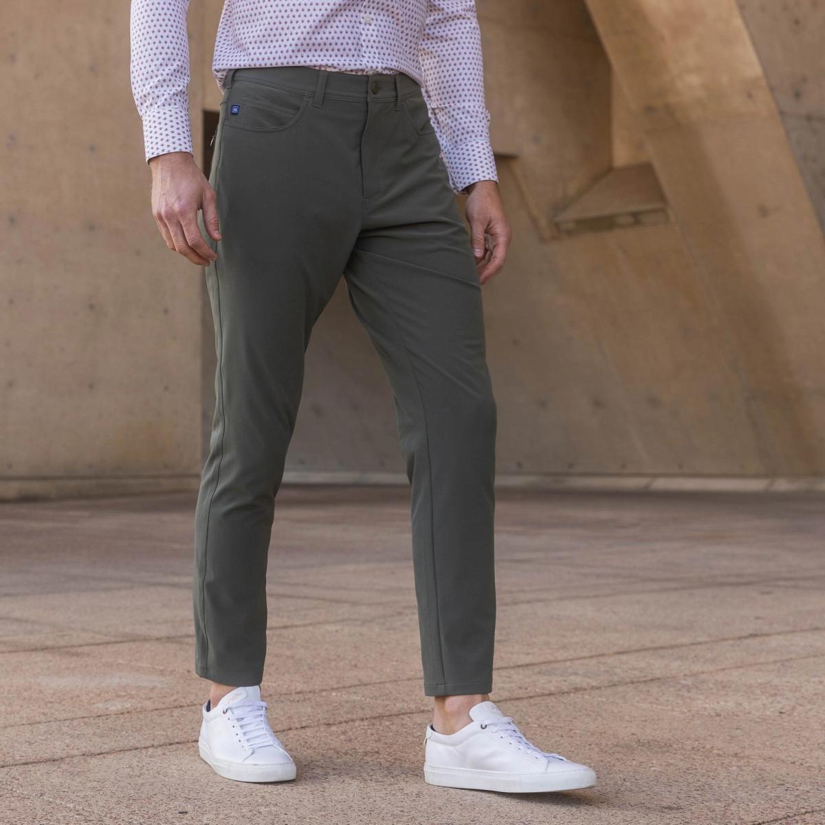 Olive Solid 5-Pocket Helmsman Pants - Mizzen+Main