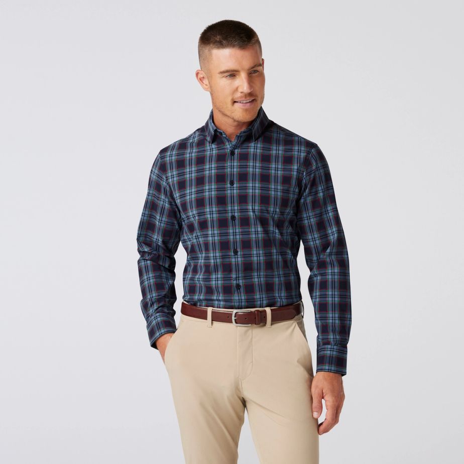 + Quick View - Leeward Dress Shirt - Navy Smith Tartan