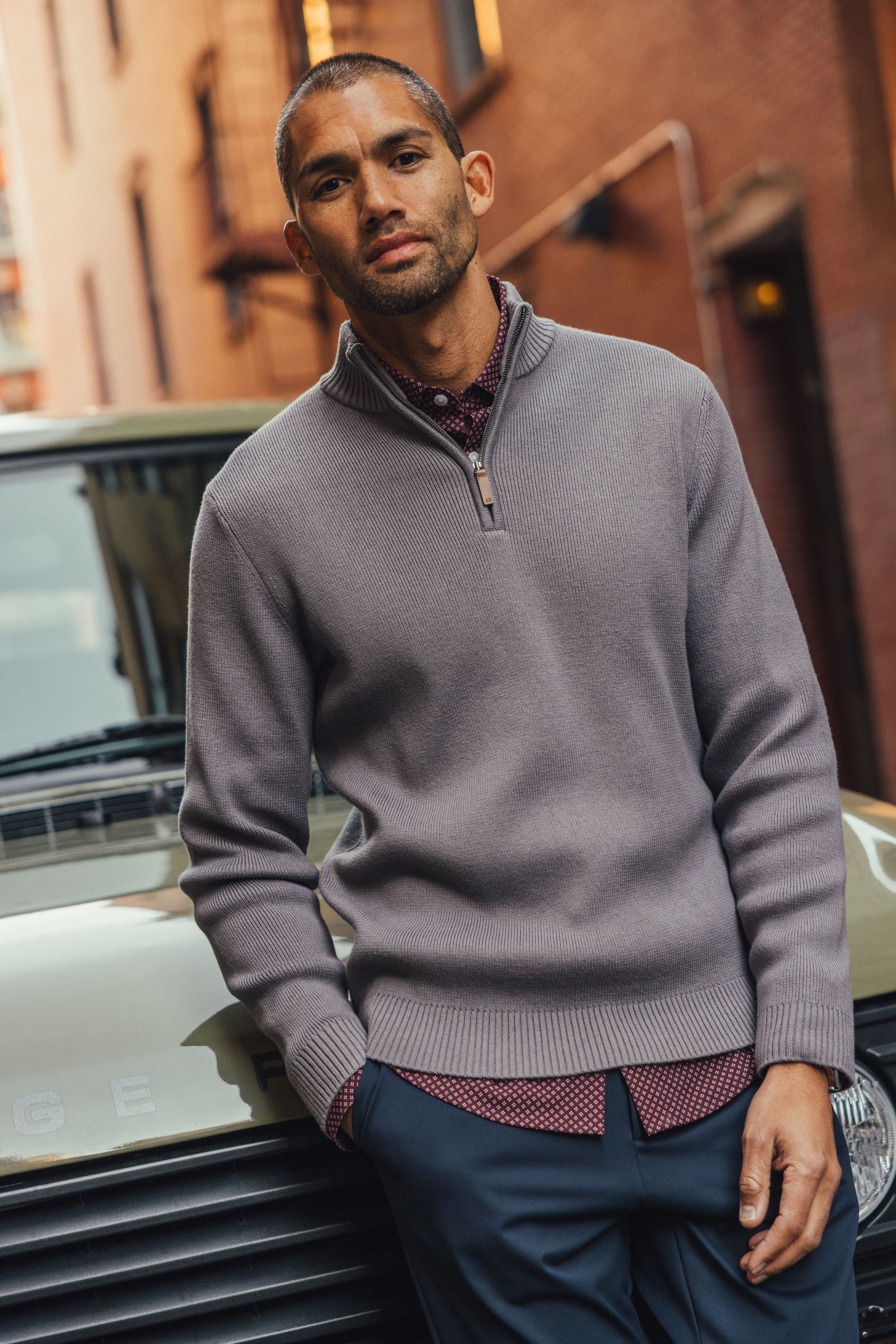 Nickel Solid Hillcrest Quarter Zip - Mizzen+Main