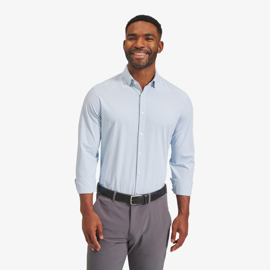 + Quick View - Leeward Dress Shirt - Light Blue Mini Plaid