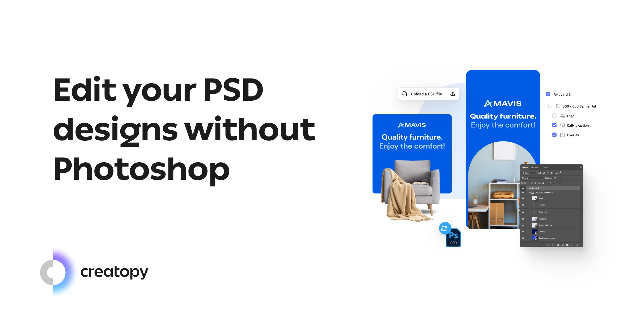 Free Online PSD Editor - Powerful Editing Tool - Creatopy