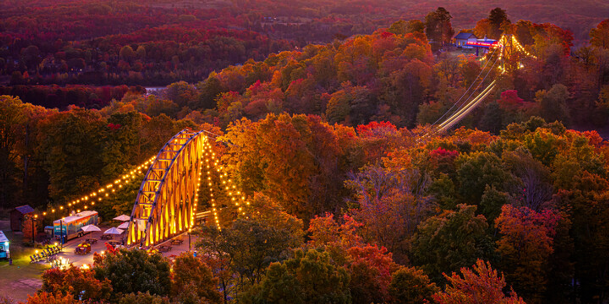 Skybridge Michigan Timber Tower Suspension Bridge Boyne Mountain