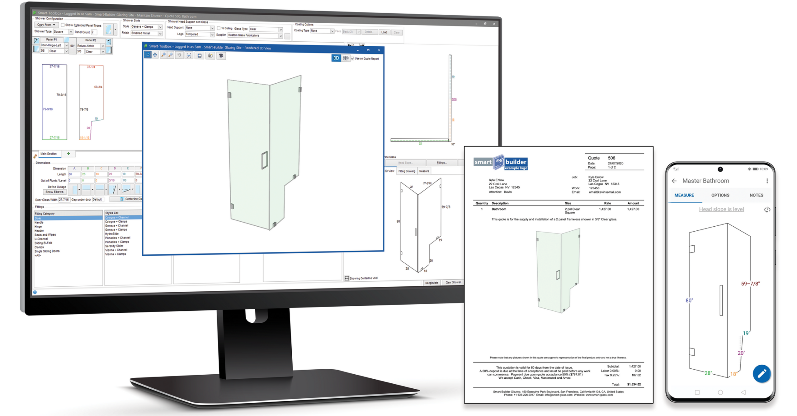Smart-Glazier App | Accurately record shower measurements while onsite