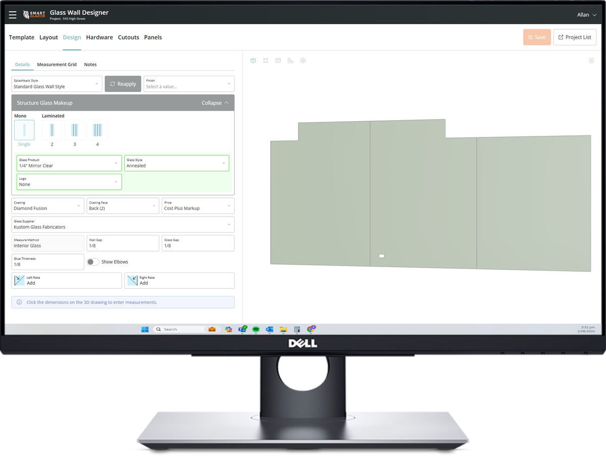 Mirror Wall Design & Estimating Software | Smart Glazier