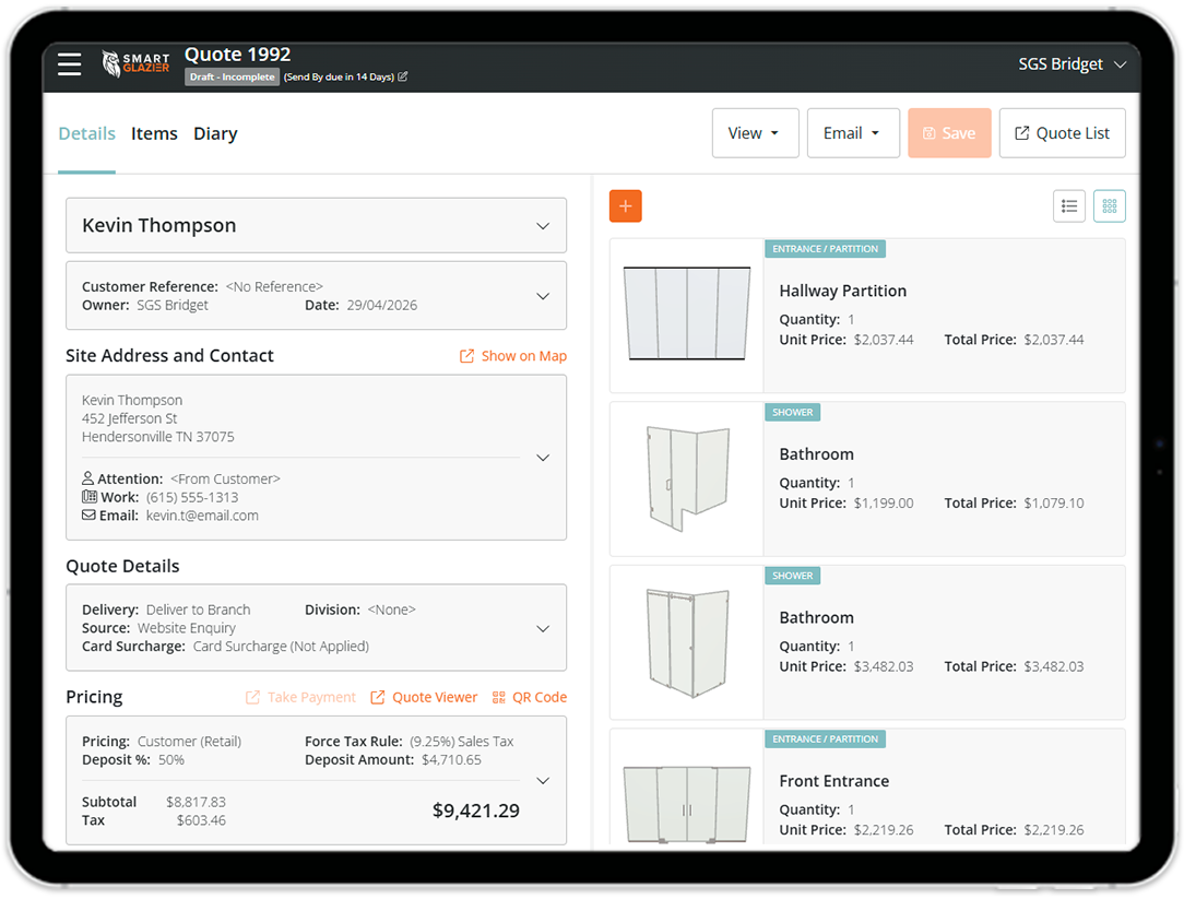 Smart Glazier Business | Job Diary for Glaziers
