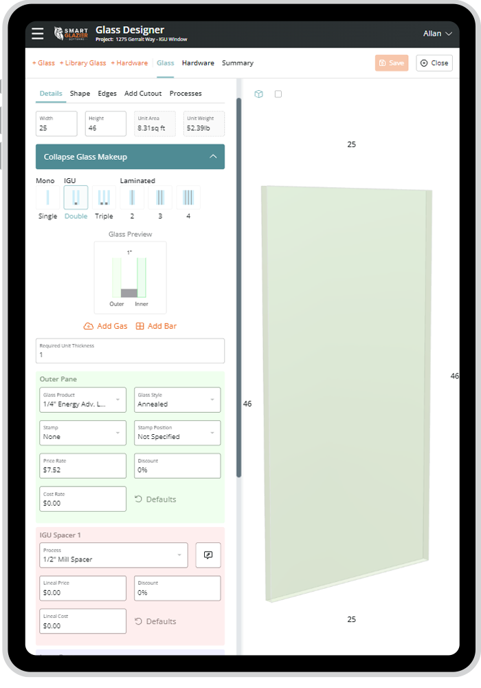 Glass Design Module | Smart Glazier Design