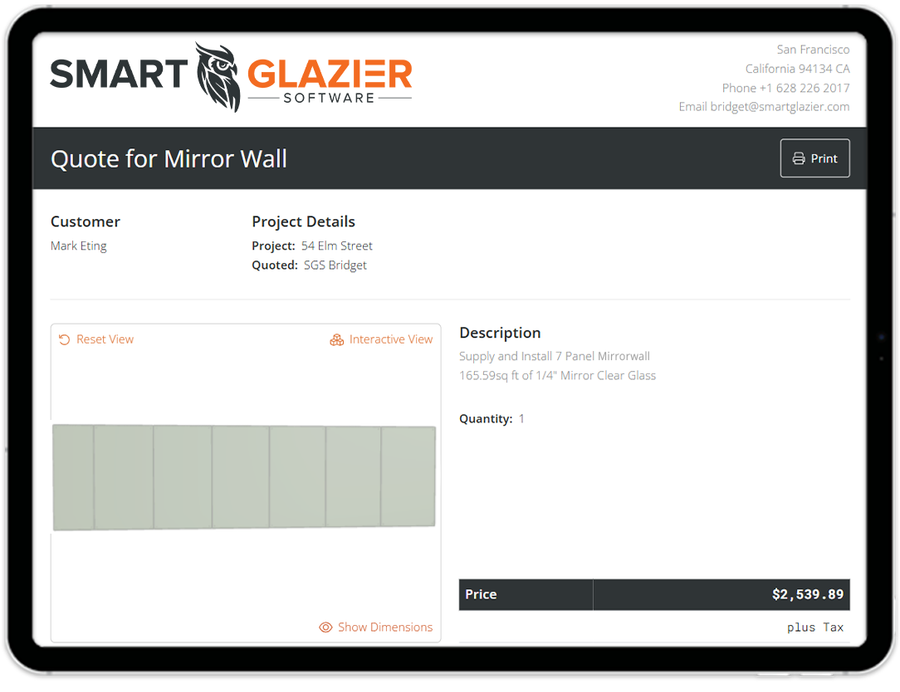 Mirror Wall Design & Estimating Software | Smart Glazier