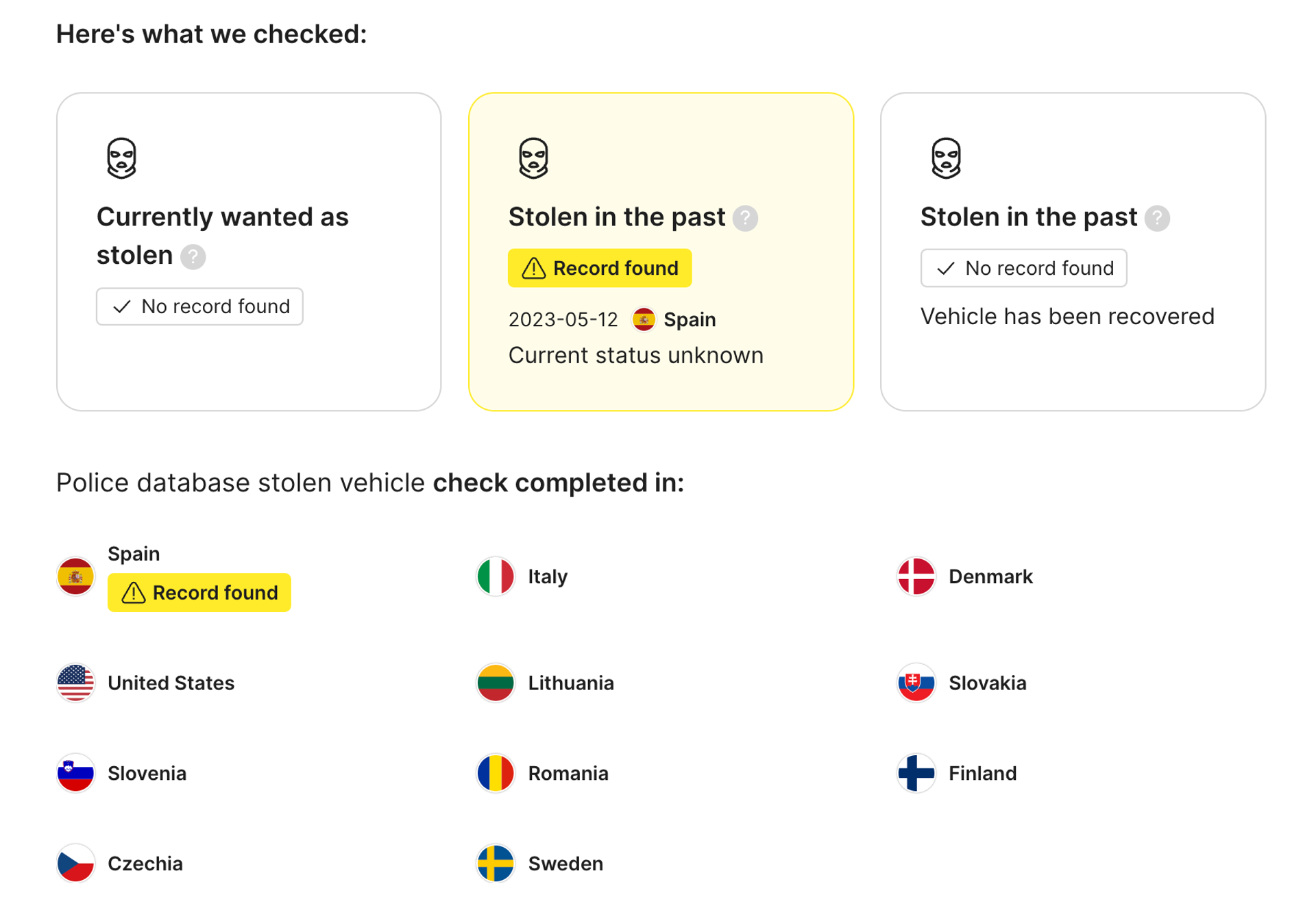 Theft feature: Avoid buying a stolen vehicle