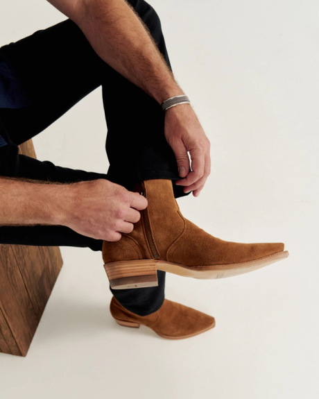 The Blaze in Honey Deerskin Roughout - Men's Zip Boot | Tecovas