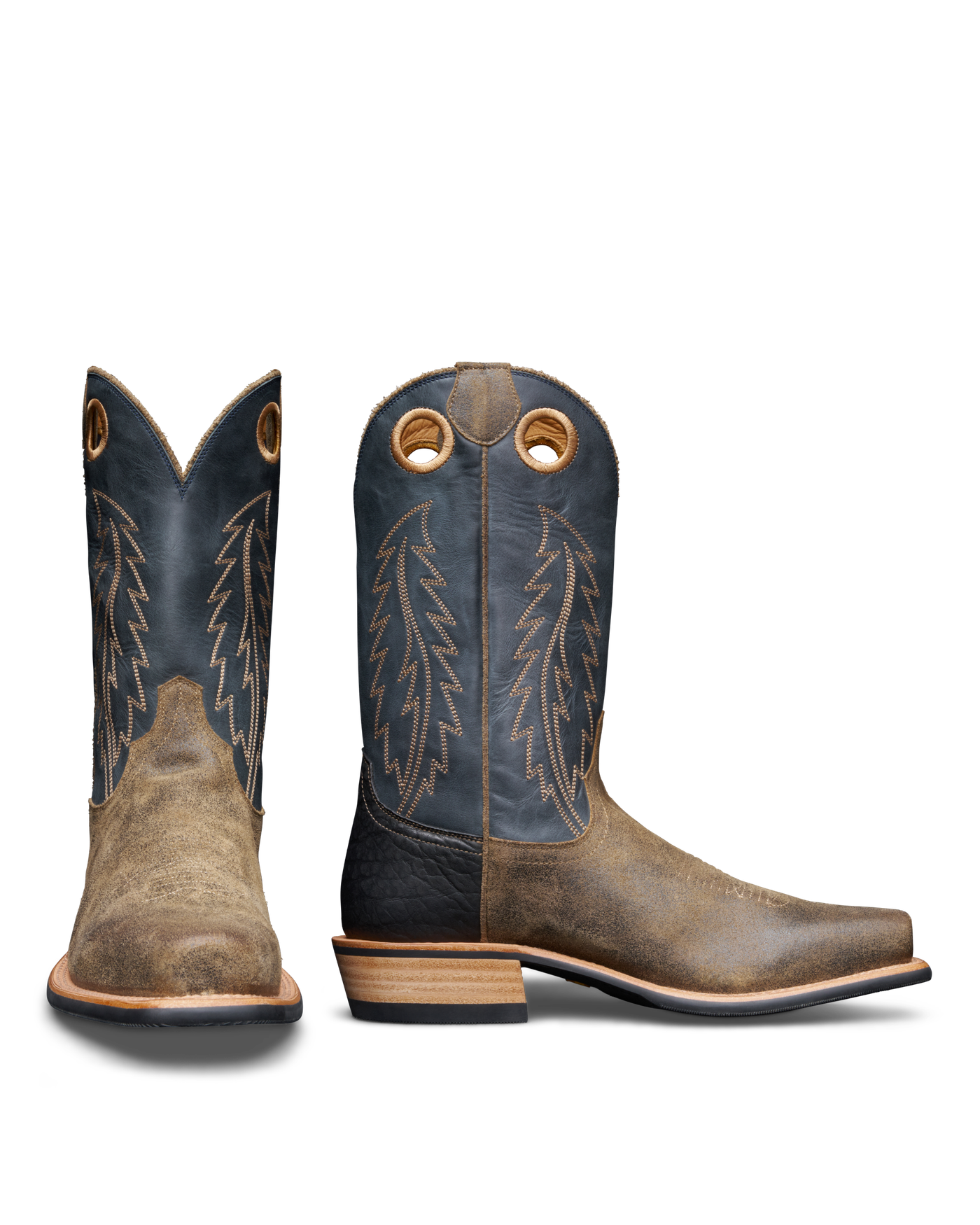 The Parker in Sand / Navy Roughout - Men's Horseman Boot | Tecovas