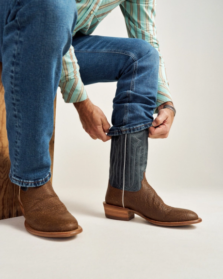 The Prescott in Chestnut / Blue Bullhide - Men's Horseman Boot | Tecovas