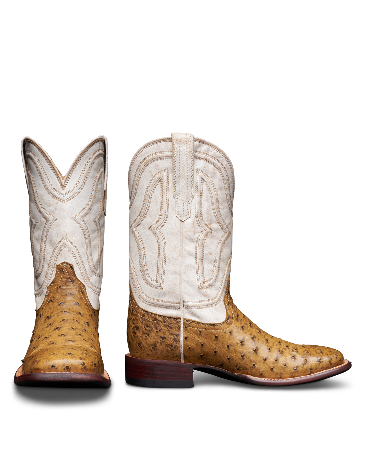 Men's Broad Square Toe Ostrich Boots | The Emmitt - Barley / White ...