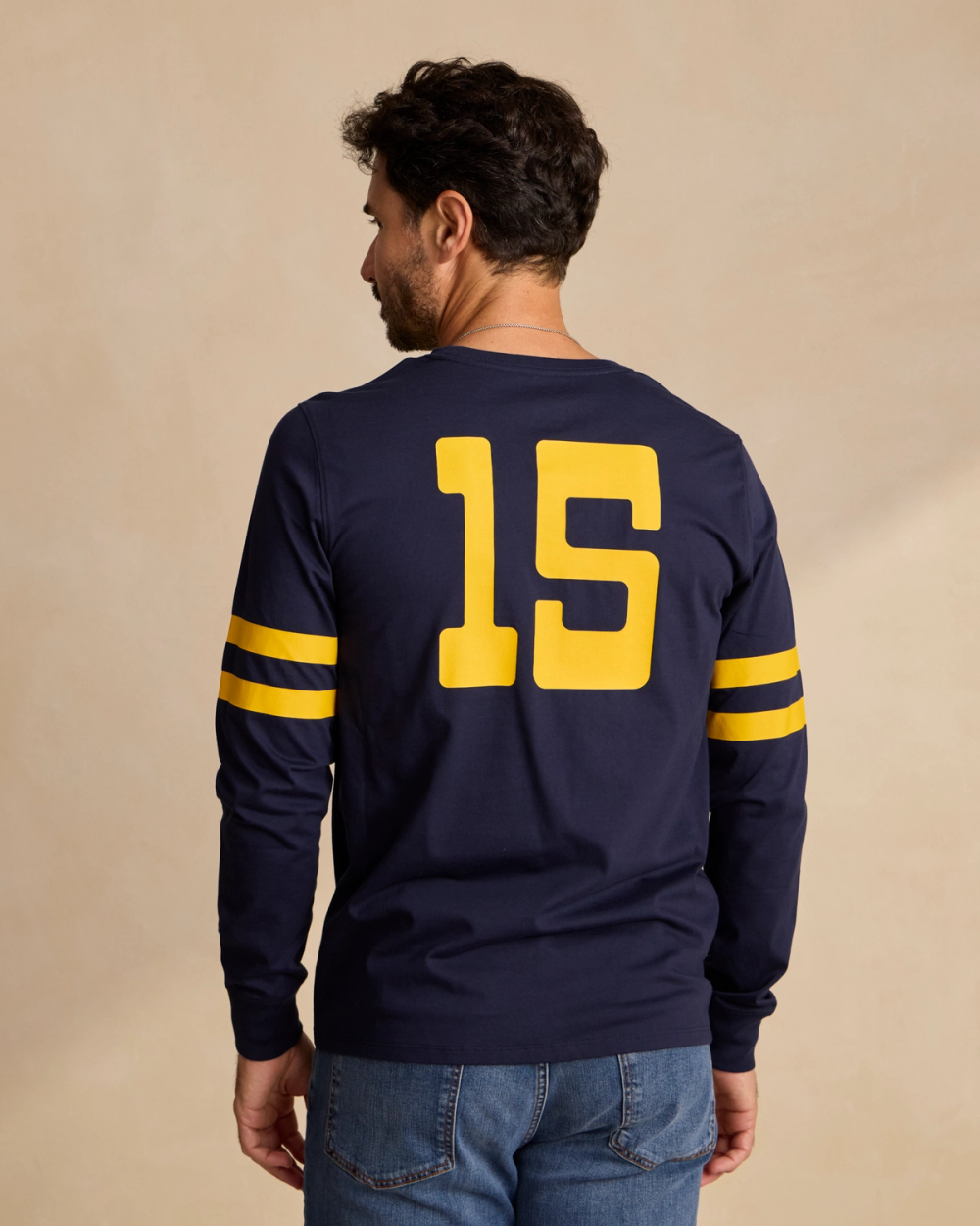 Men's Long Sleeve TTX Varsity Tee - Navy/Gold | Tecovas