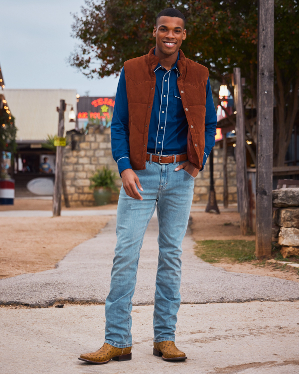 Men's Broad Square Toe Ostrich Boots | The Emmitt - Barley / White ...