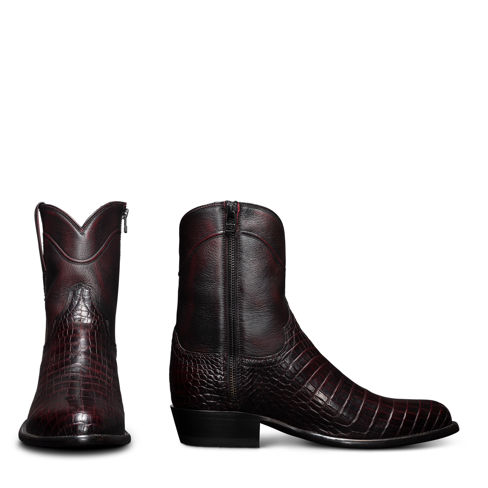 The Dean in Black Cherry Crocodile - Men's Zip Boot | Tecovas
