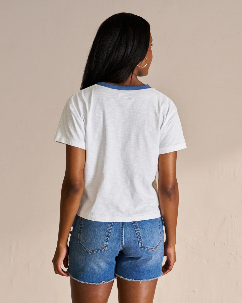 Women's Vintage Ringer Tee - White/Bluefin | Tecovas
