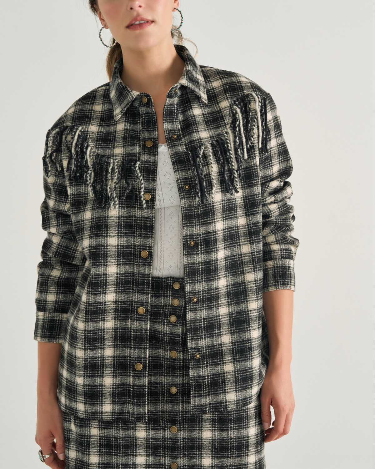 Women's Plaid Fringe Shacket | Tecovas