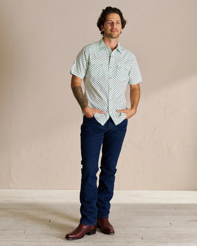 Men's Sawtooth Short Sleeve Pearl Snap - Light Blue Ditsy | Tecovas