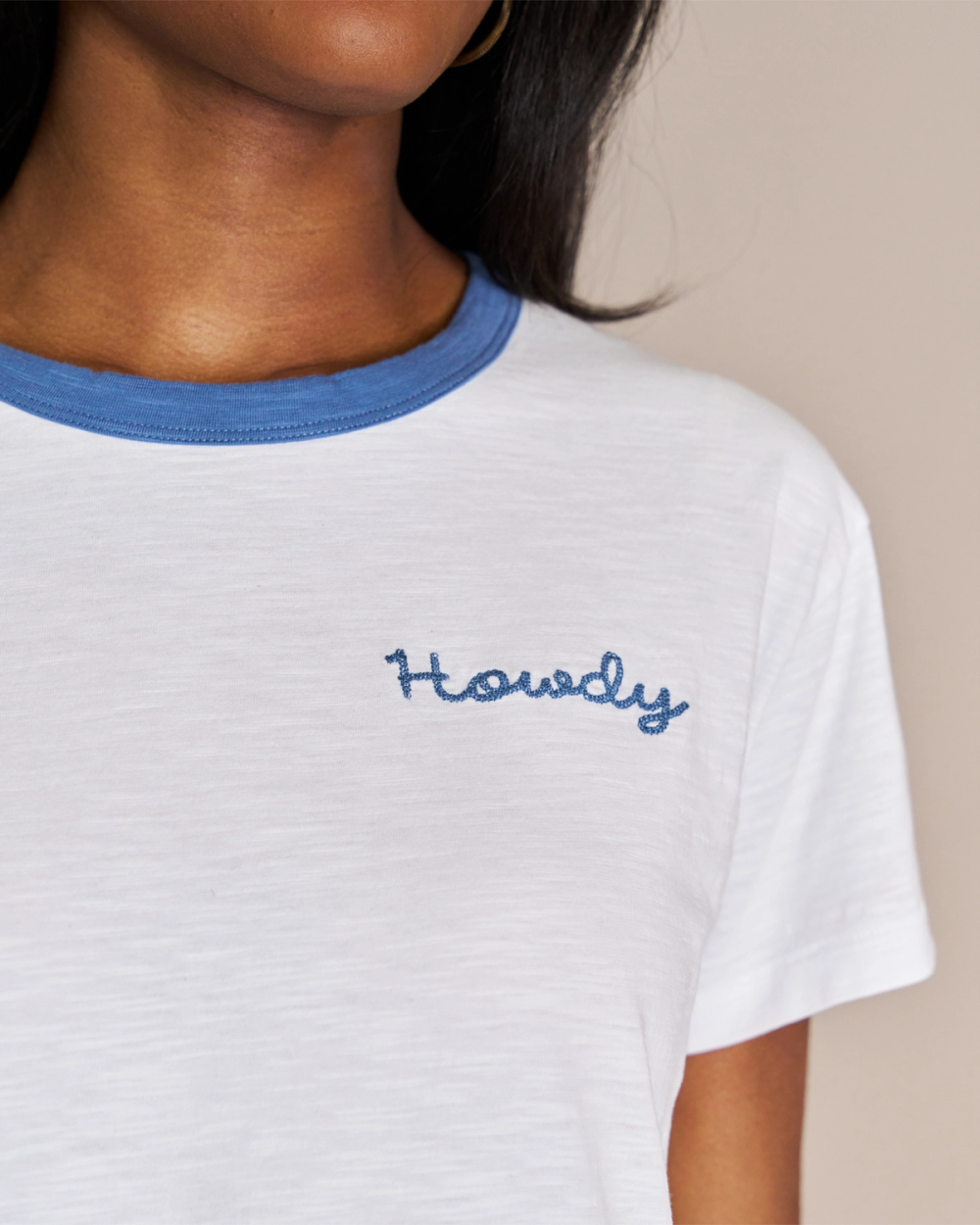 Women's Vintage Ringer Tee - White/Bluefin | Tecovas