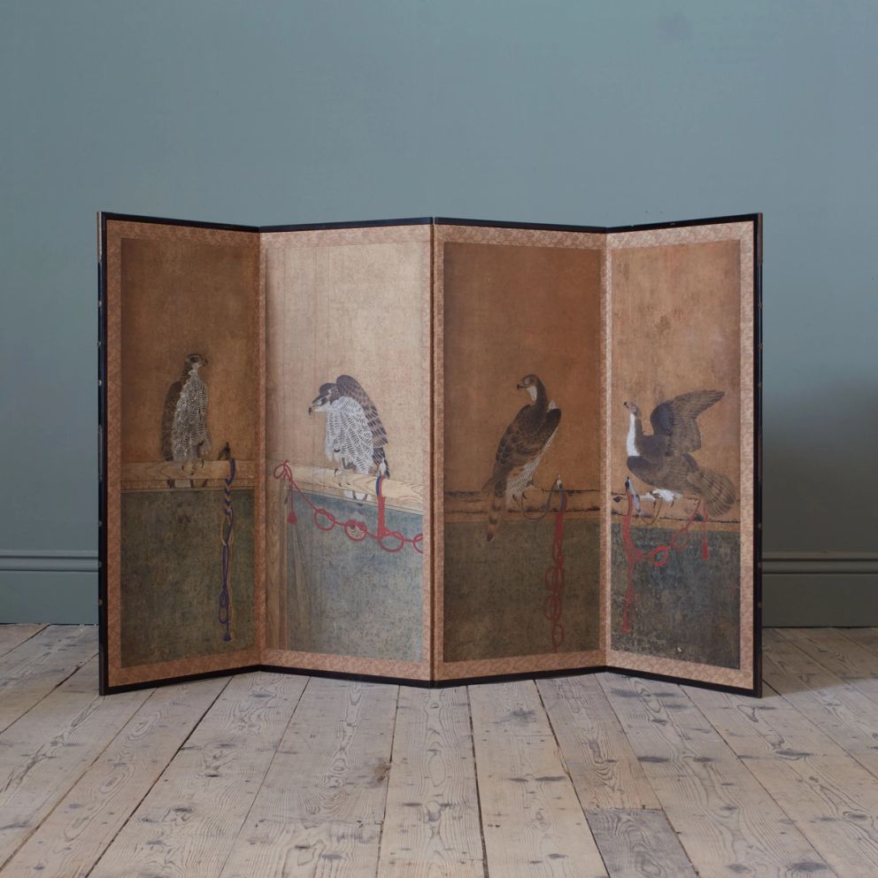 A Smaller Scale 19th Century Japanese Four-Panel Paper Screen ...