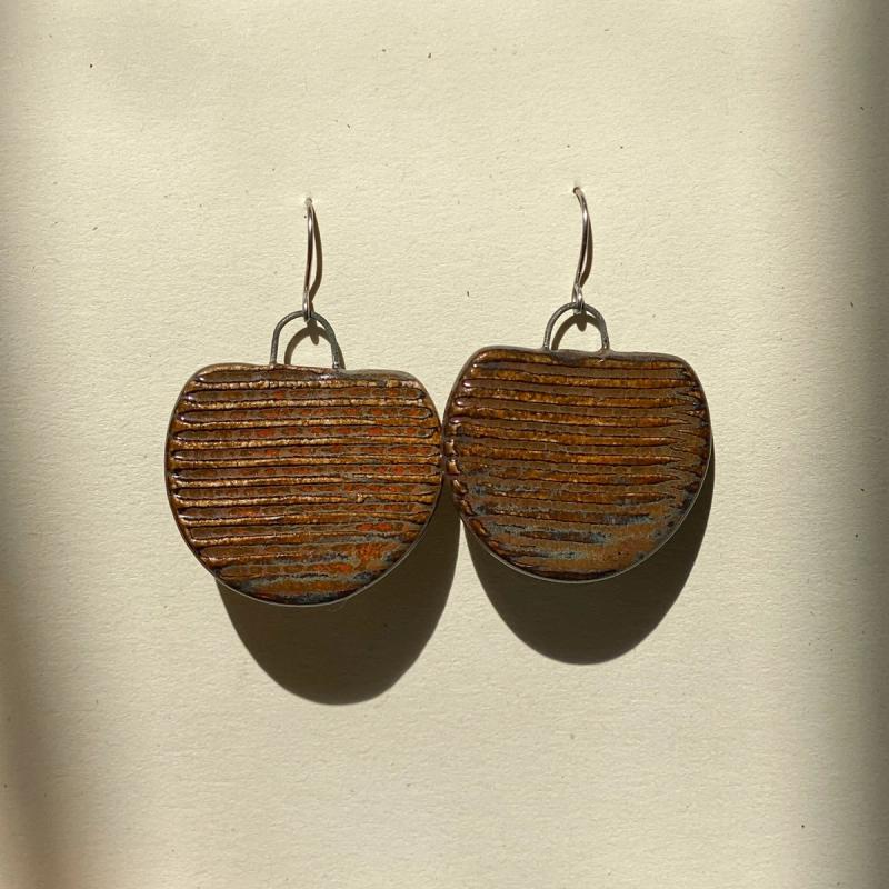 Brown Half Circle Handcrafted Glazed Stoneware Earrings