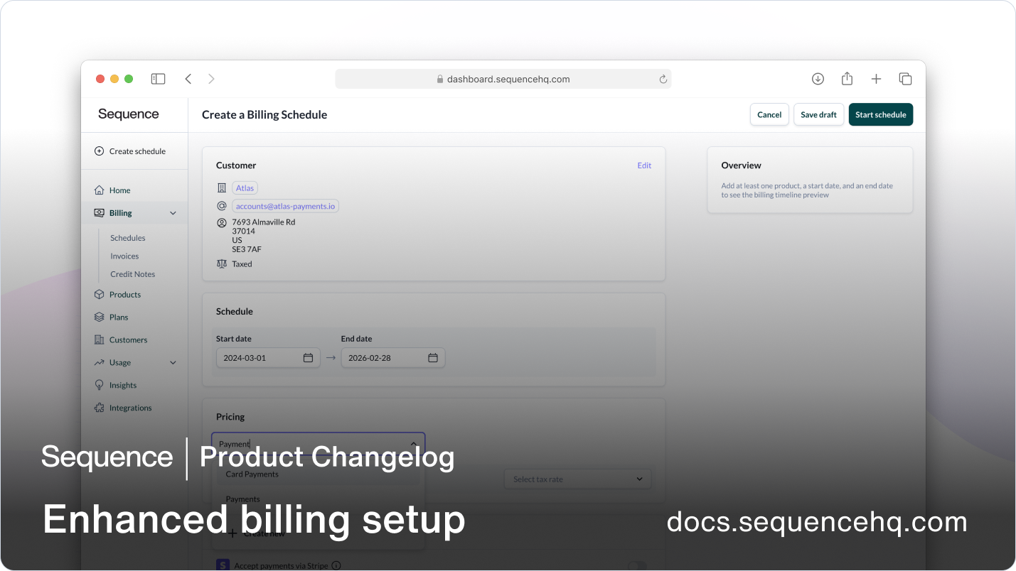 Product Changelog: Enhanced billing setup