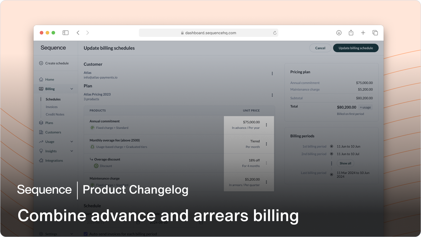 Product Changelog: Combine advance and arrears billing