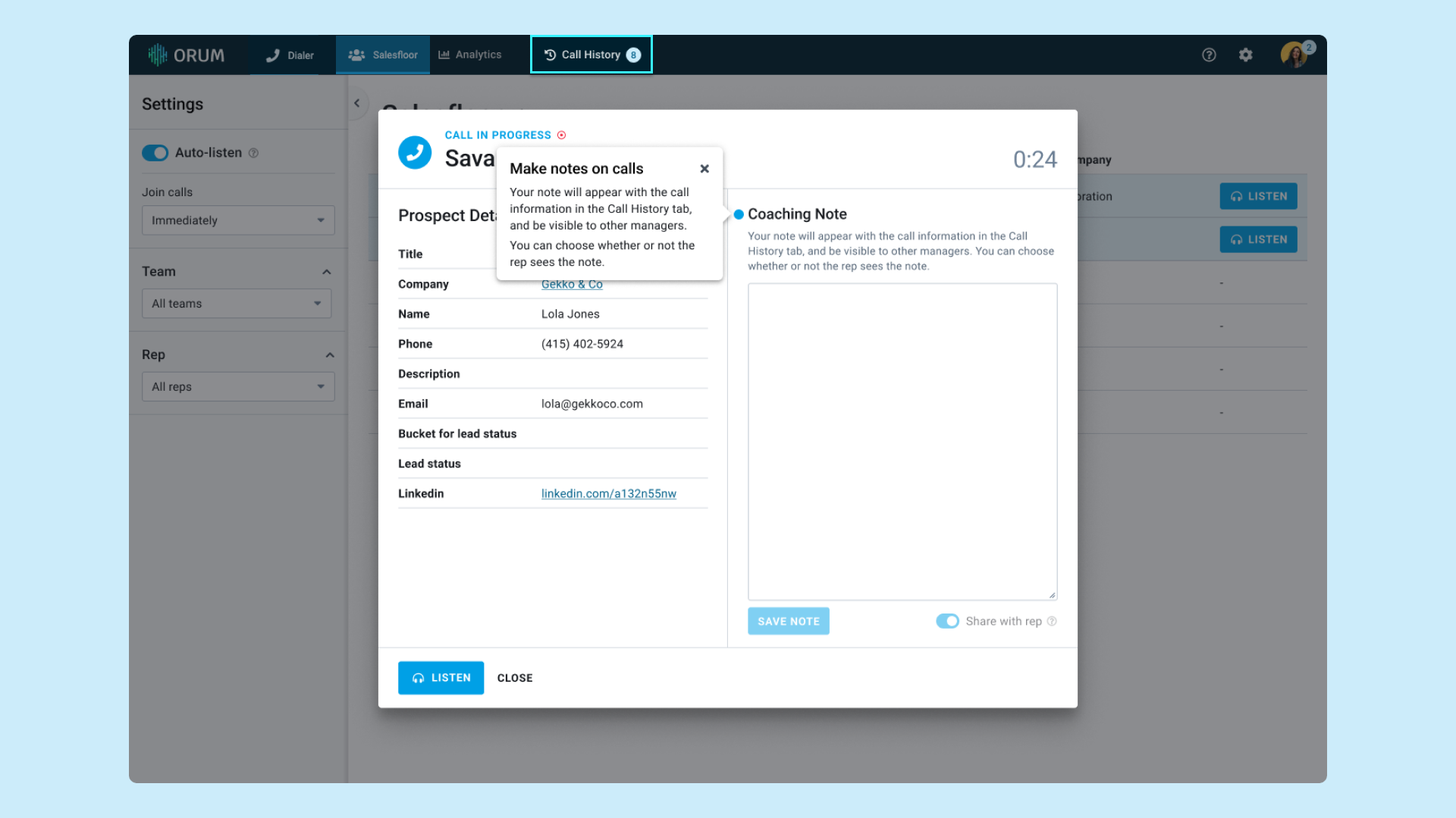Orum - Introducing Live Listen, part of the Salesfloor