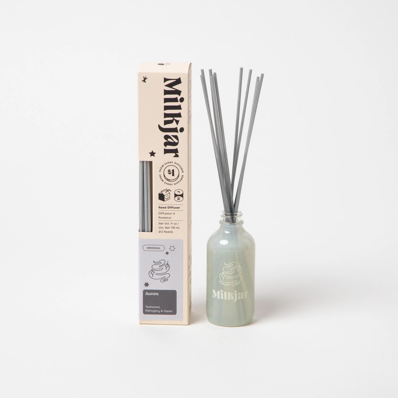 Aurora 4oz Reed Diffuser - Teakwood, Mahogany & Aspen | Milk Jar Candle Co.