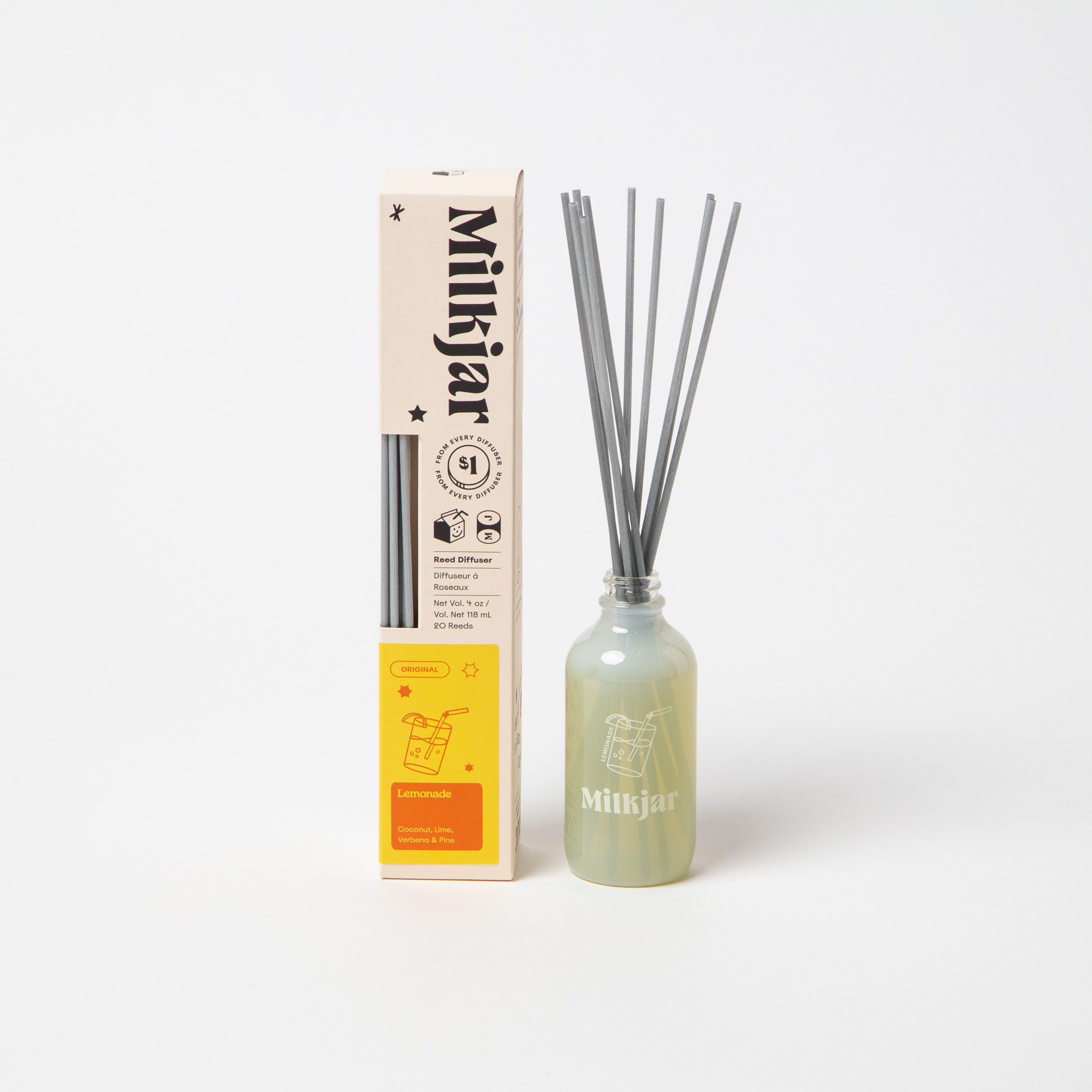 Lemonade 4oz Reed Diffuser - Coconut, Lime, Verbena & Pine | Milk Jar ...