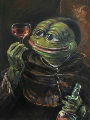 Pepe Monk with a Wine Glass (Pepelangelo, oil on canvas, 2017) | Scarce ...