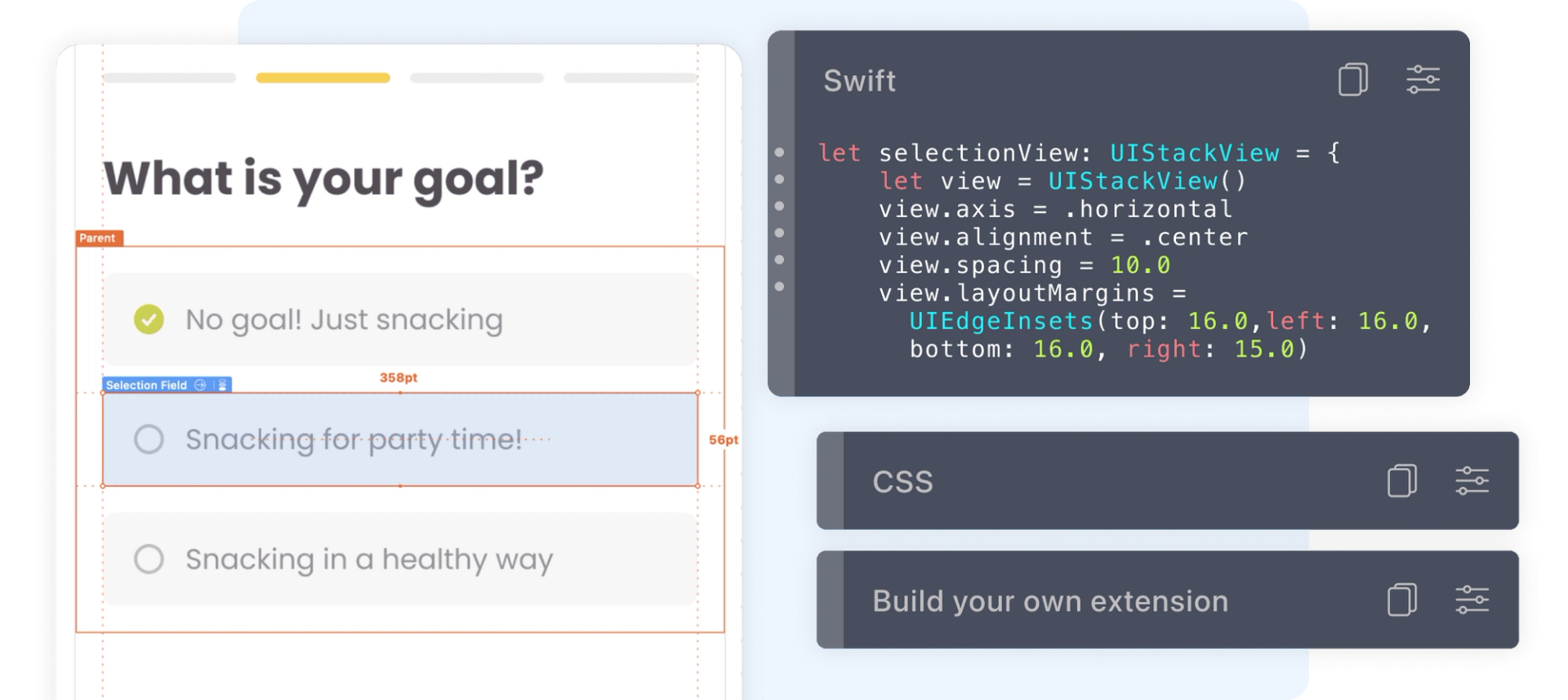 Include technical specs & assets tailored to the development stack · Zeplin