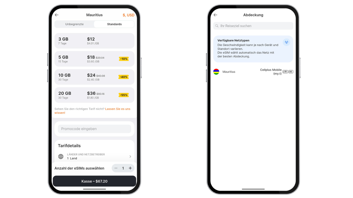 Beste eSIM für Mauritius: 161 eSIMs im Vergleich