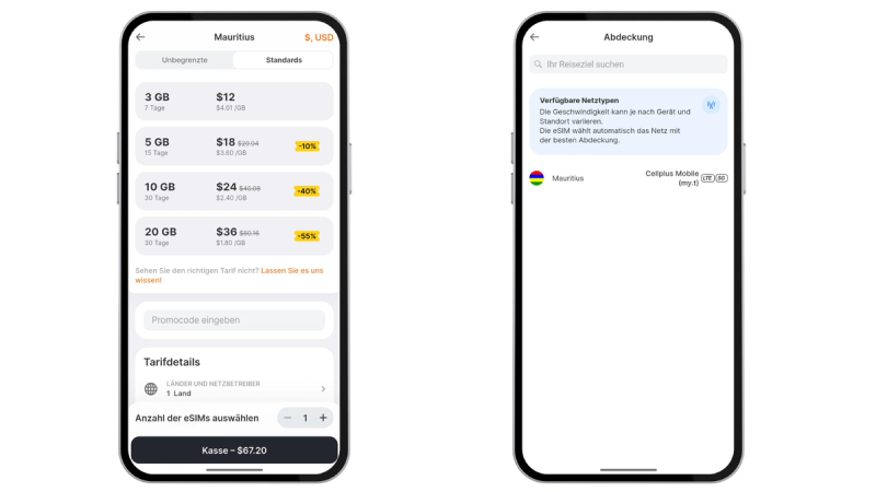 Beste eSIM für Mauritius: 161 eSIMs im Vergleich