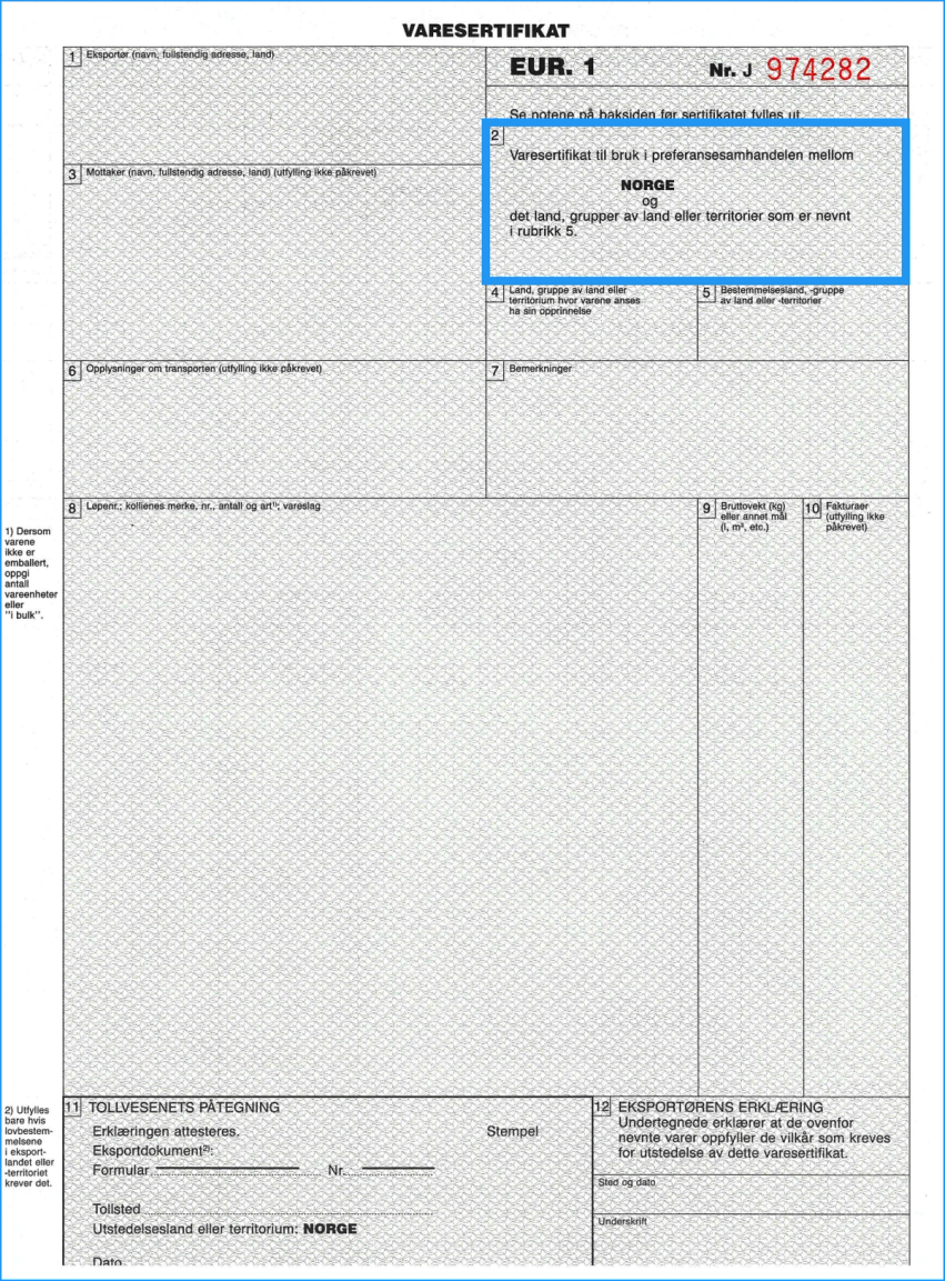 Papirløsning for utfylling av EUR.1 og EUR-MED - Tolletaten