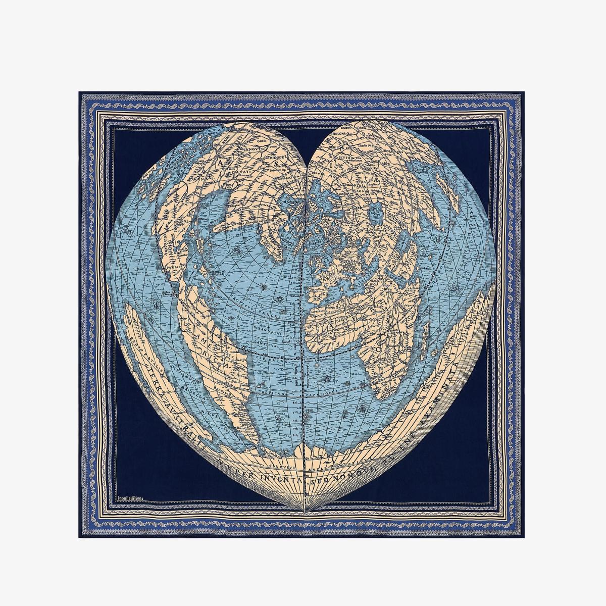 Cashmere Square 130 - Mappemonde - Blue — Inoui Editions