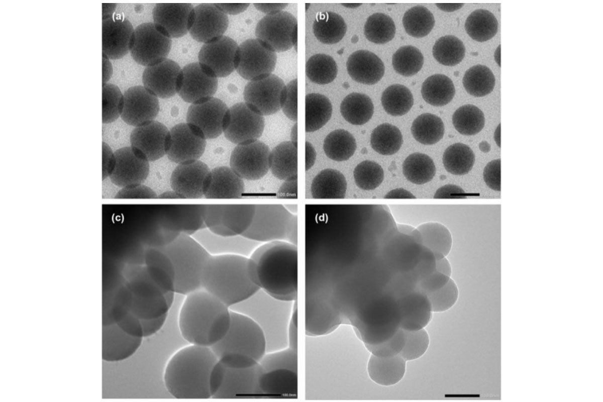 TEM images of (c,d) pristine SiO2-g-PBA and silica spheres of organic ...