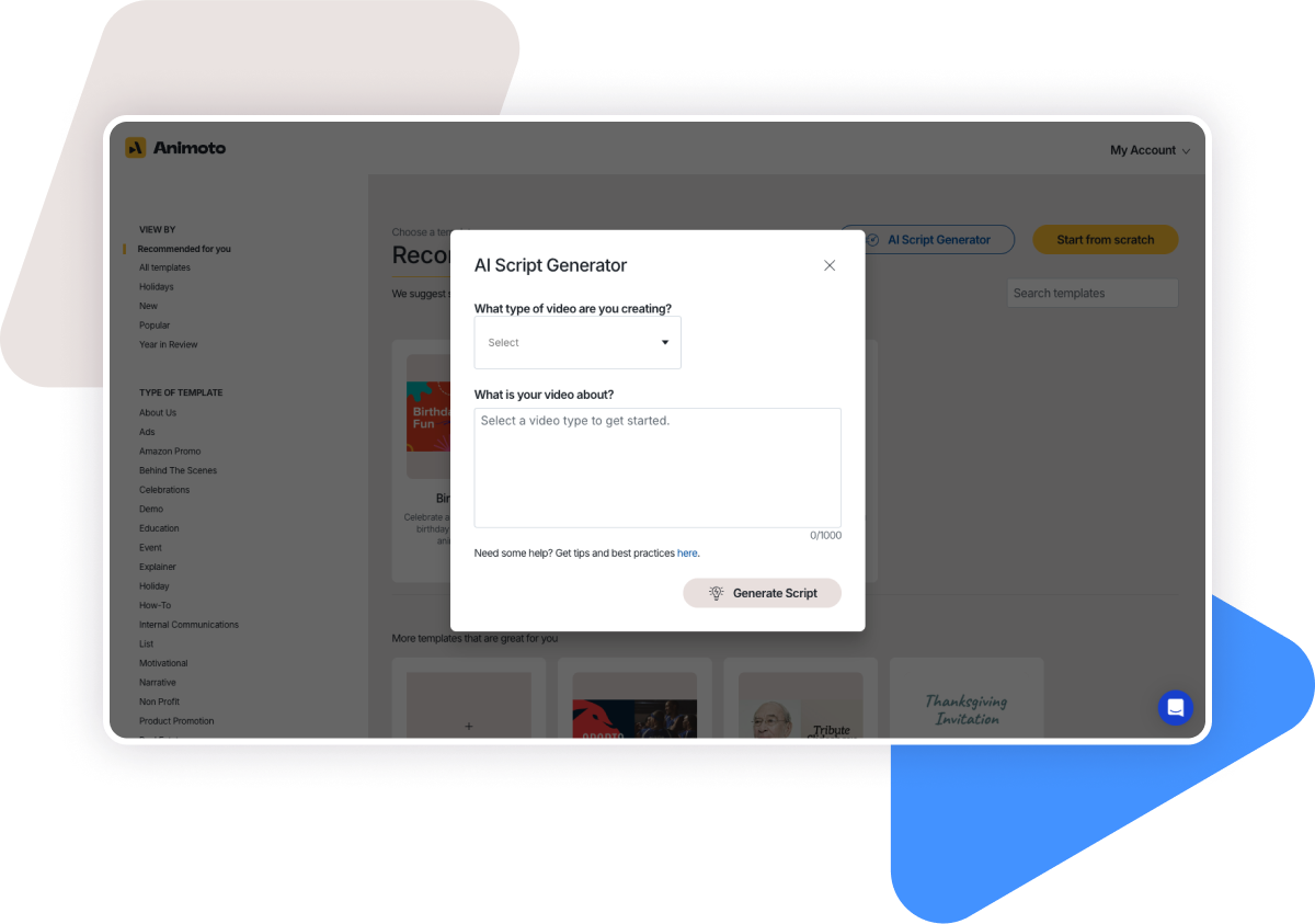 Free AI Script Generator | Generate Scripts Online - Animoto